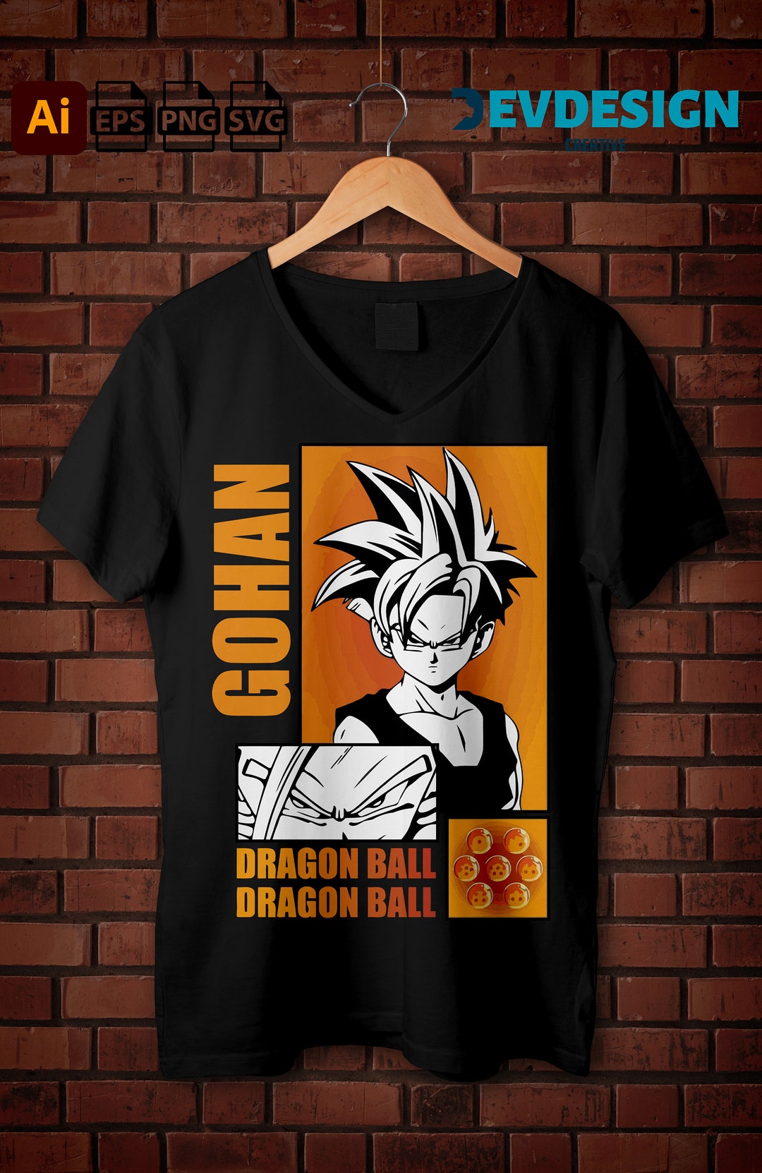 Tshirt Design GOHAN Ready to Print With Mockup Png, Eps, Pdf, Illustrator, Photoshop ...