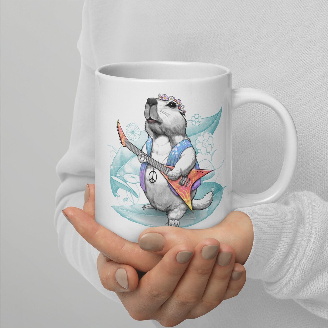 Beaver Mug, Surf Rock Hand Drawn Rodent Cup, Funny Guitarist Teacup ...