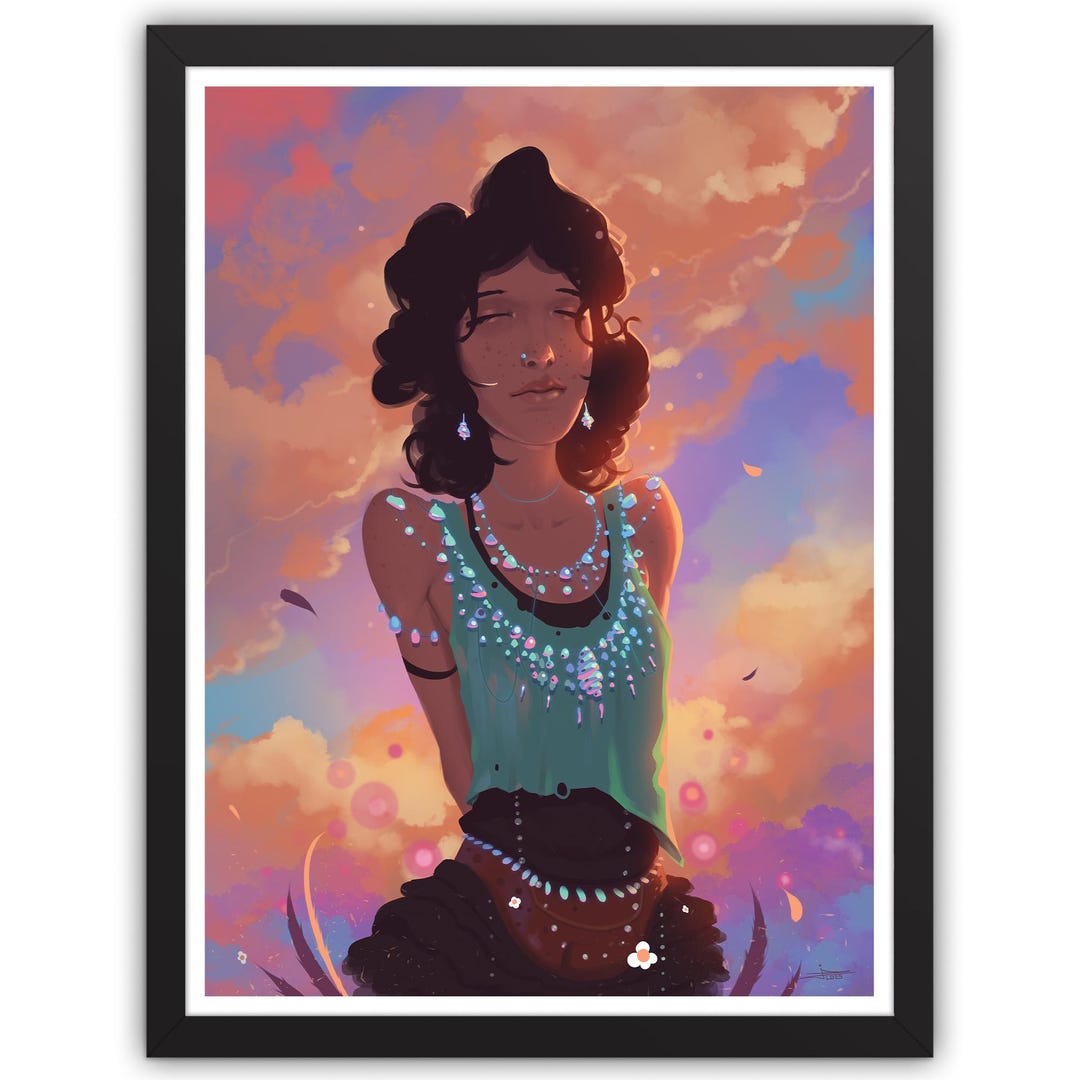 Dreamy Sunset Glow, Ethereal Hippie Girl Art | Boho Fantasy Portrait ...