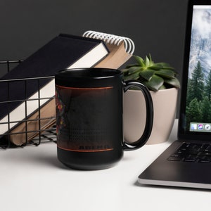 Retro Shooters Gamer Mug , Illustrated Arena FPS Black Cup , Old School ...