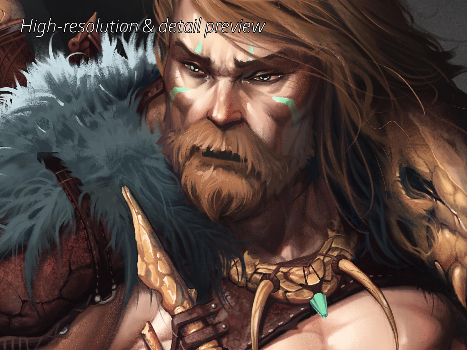 Dark Fantasy Barbarian Warrior Illustration Print , Epic Supernatural ...
