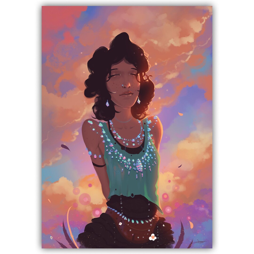 Hippie Girl Art Print, Dreamy Fantasy Wall Art, Whimsical Boho Decor ...