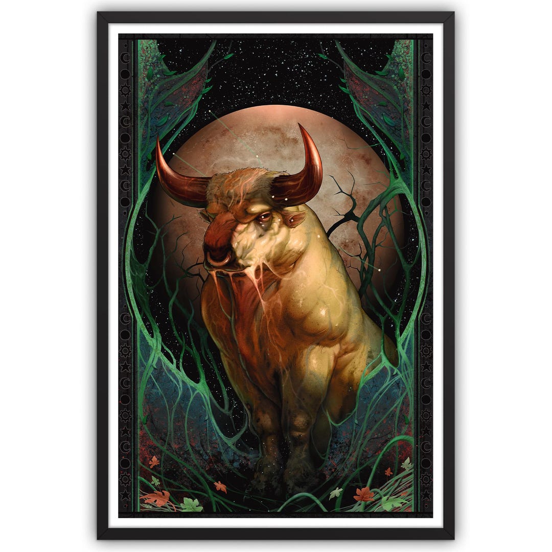 Dark Fantasy Taurus Art Print: Horror Zodiac Illustration (digital ...