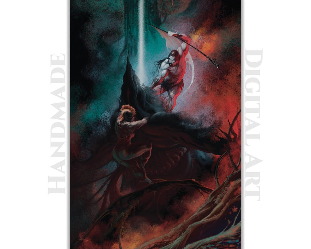 Dark Fantasy Barbarian Print, No Ai Epic Battle Wall Art | Hand Painted ...