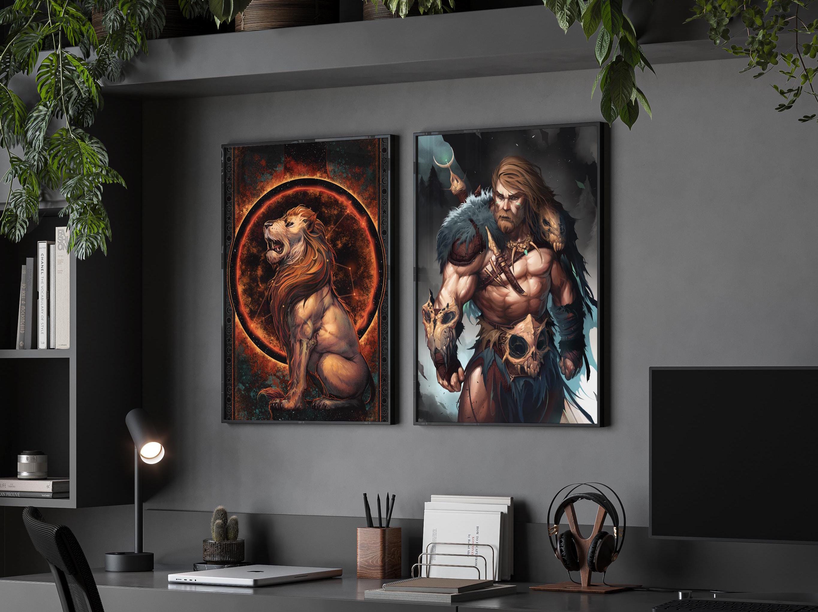 Dark Fantasy Barbarian Warrior Illustration Print , Epic Supernatural ...