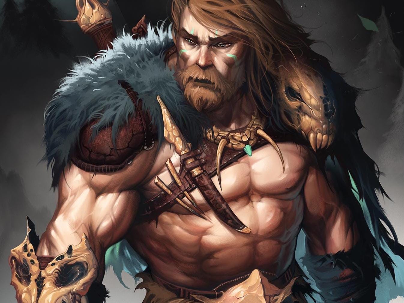 Dark Fantasy Barbarian Warrior Illustration Print , Epic Supernatural ...