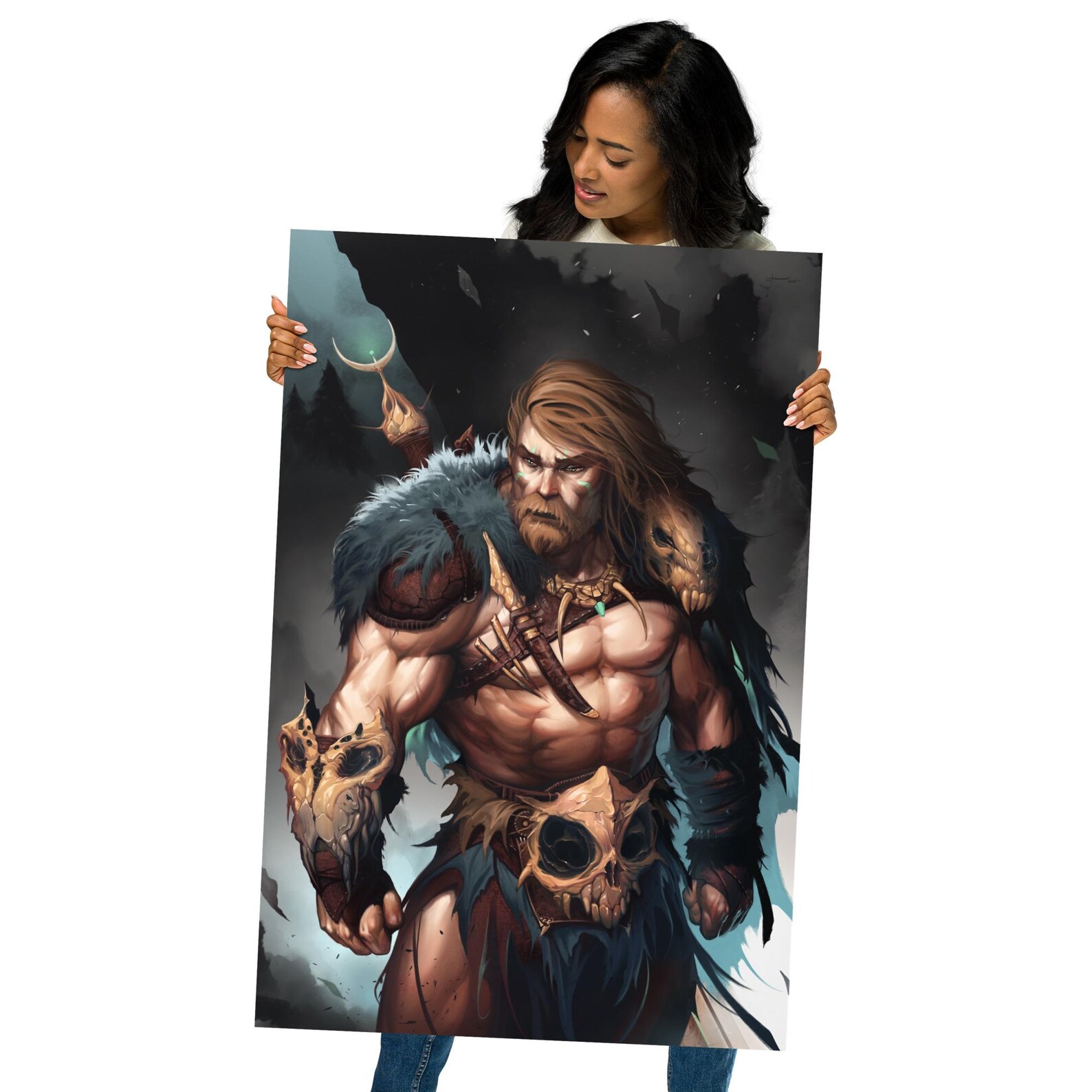 Dark Fantasy Barbarian Warrior Illustration Print , Epic Supernatural ...