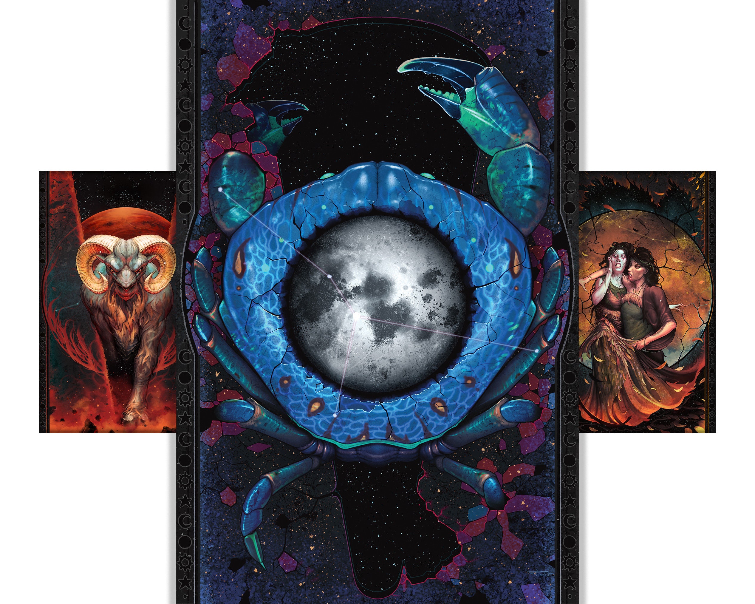 Cancer Sign Mystique Surrealist Print , Handmade Digital Art , 90s Dark ...