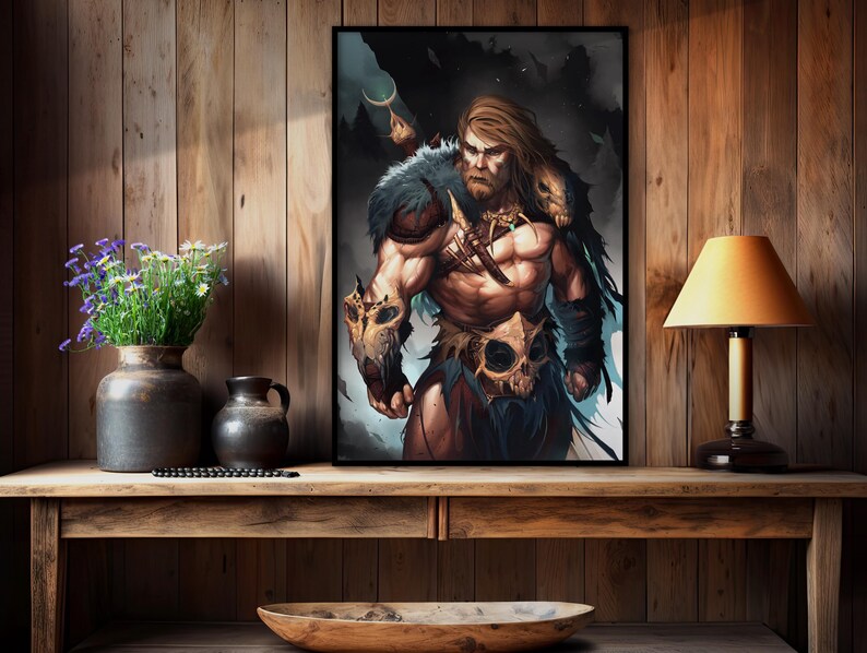 Dark Fantasy Barbarian Warrior Illustration Print , Epic Supernatural ...