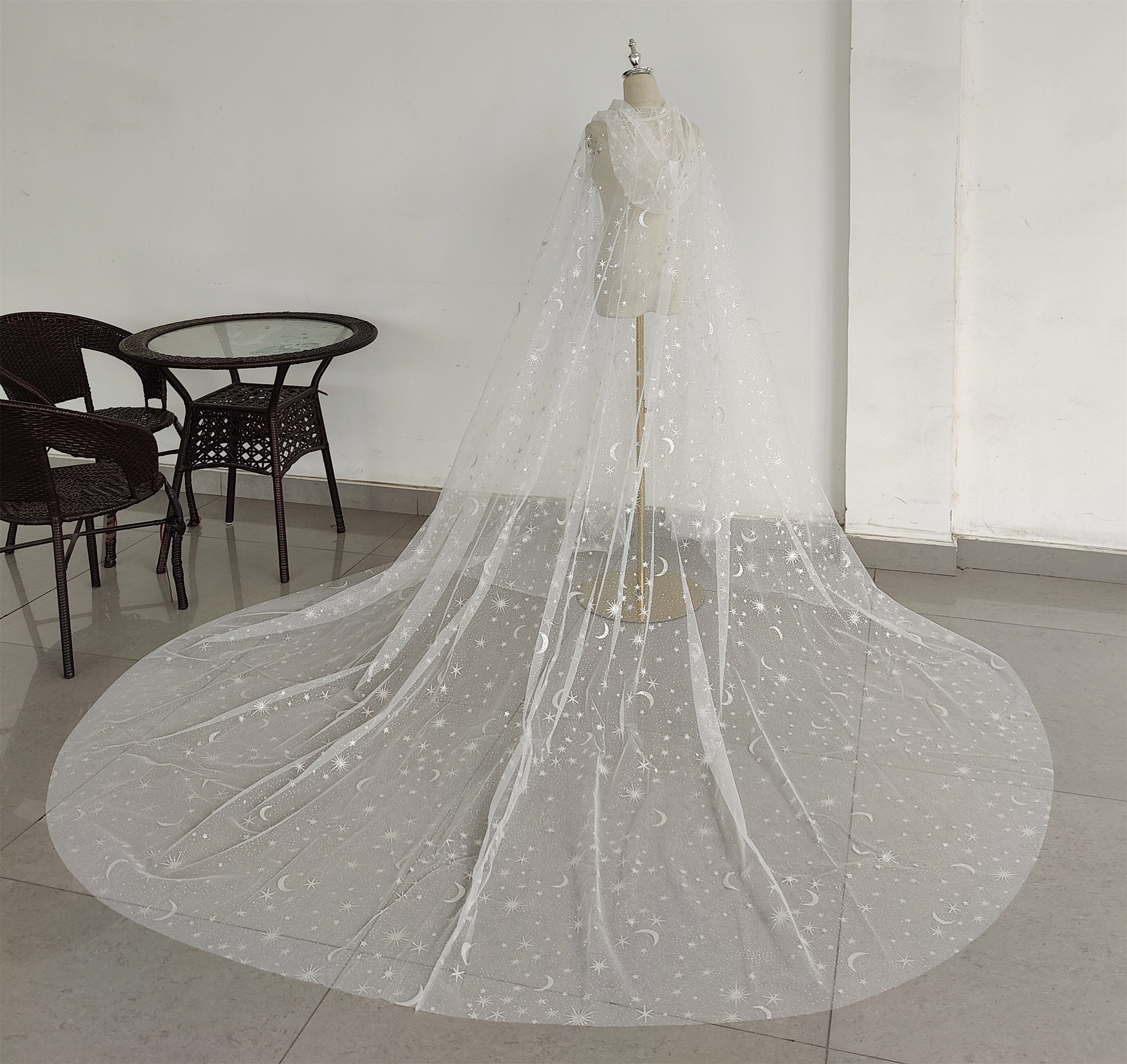 Sparkling Hooded Bridal Cape With Moon and Stars Bridal Party - Etsy