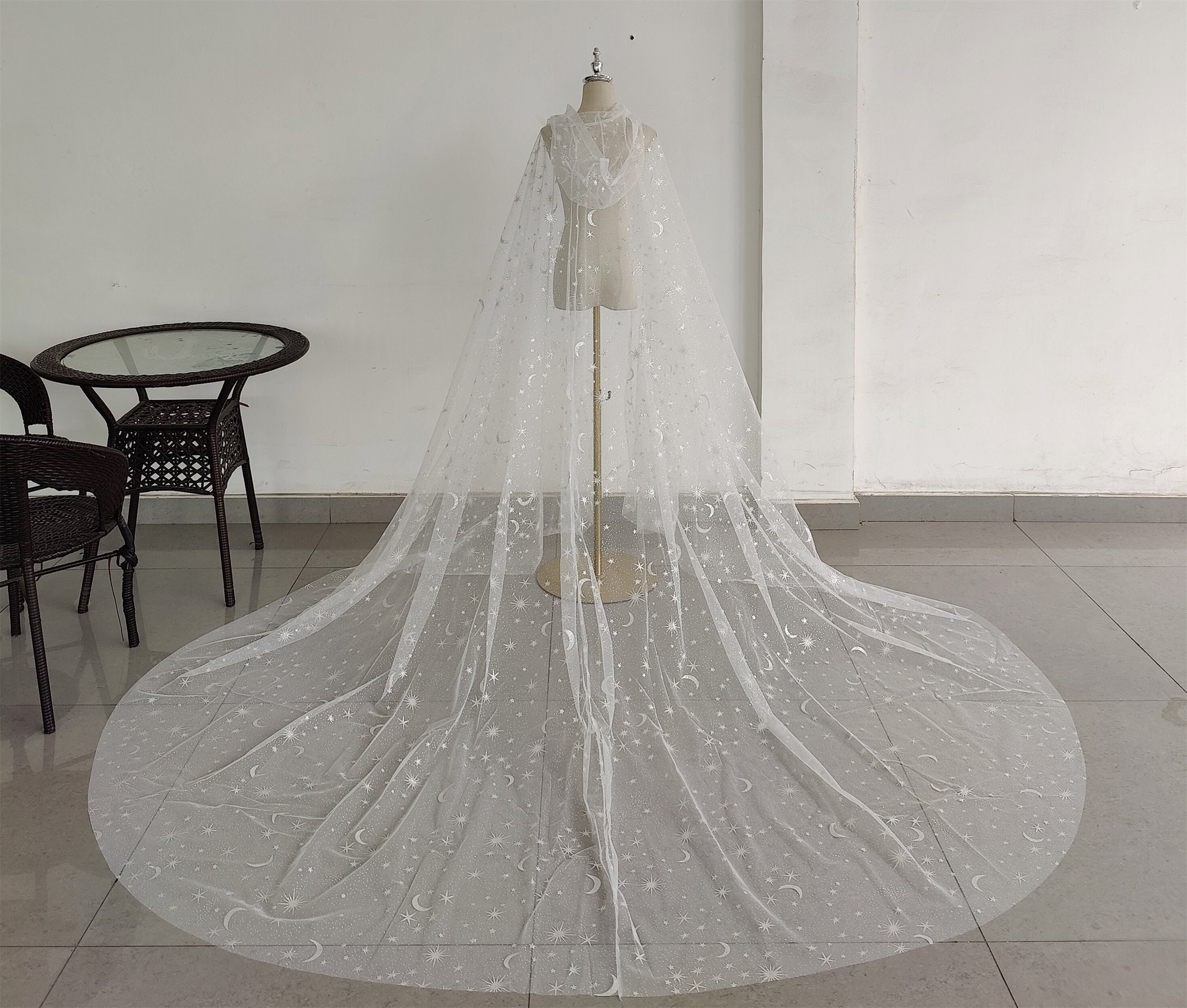 Sparkling Hooded Bridal Cape With Moon and Stars Bridal Party - Etsy