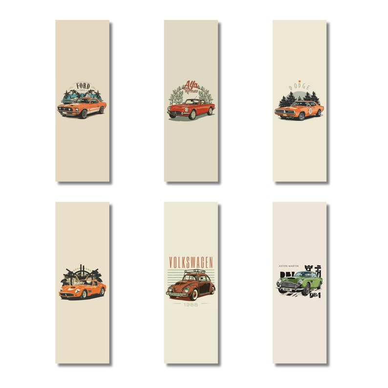 Classic Cars Printable Bookmarks Set of 6 Printable Cars Theme ...