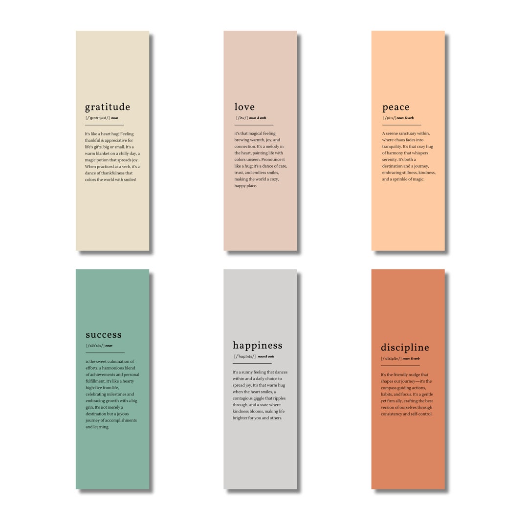 Meaningful Words Theme Printable Bookmarks Set of 6 Digital Bookmarks ...