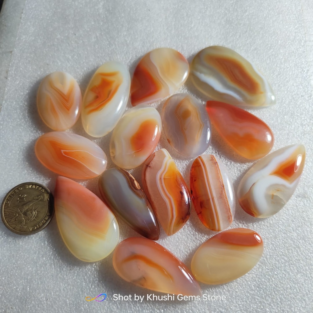 Natural Orange Banded Agate Gemstone Cabochon Red/orange Banded Agate ...