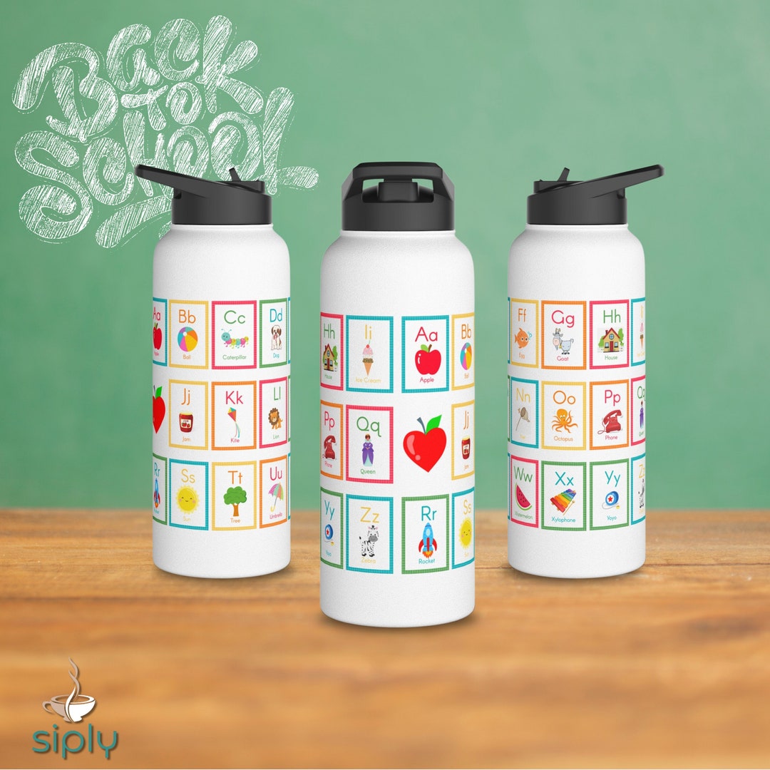 Alphabet Flashcard Children's Water Bottle, Back to School Gift, Water ...