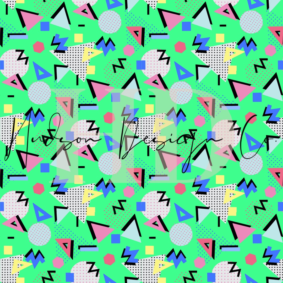 90s Geometric Colorful Neon Green Blue Pink Seamless PNG Pattern File ...