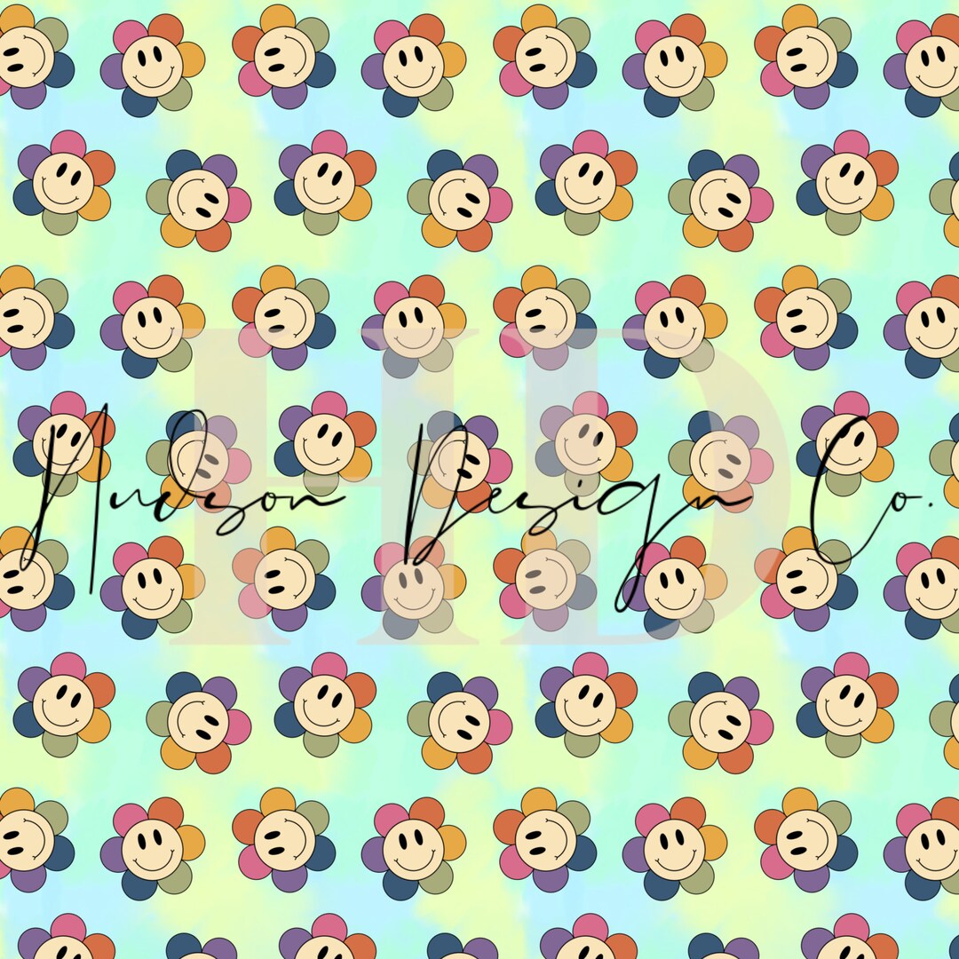 Retro Smiley Face Flower Colorful Watercolor Background Seamless ...