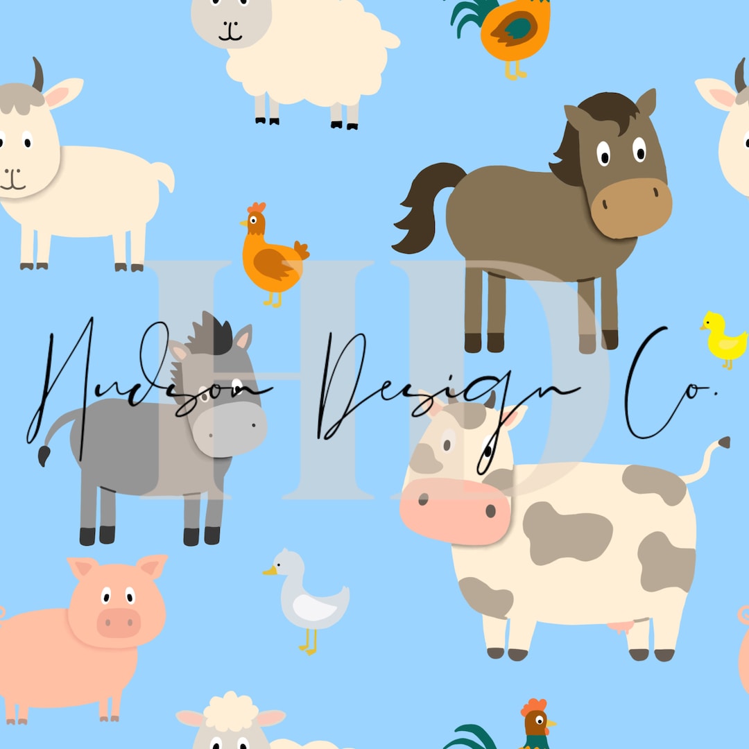 Blue Farm Animal Horse Cow Pig Chicken Duck Sheep Donkey Goat Horse ...