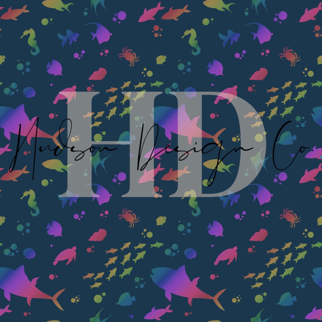 Rainbow Sea Creatures Animals Navy Blue Seamless File Design PNG - Etsy