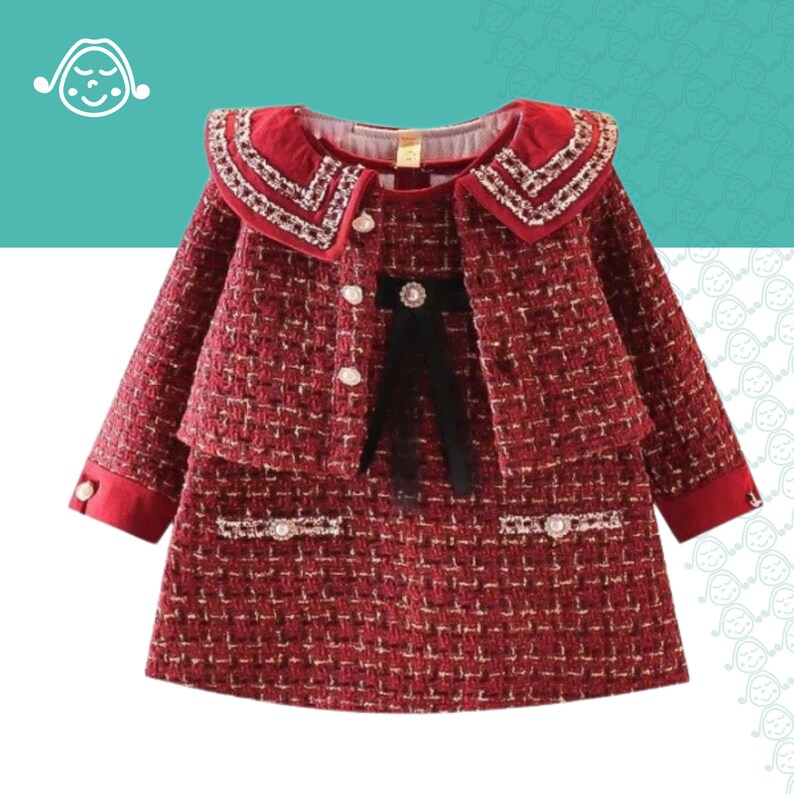 Girls Winter Clothes Set Long Sleeve Plaid Kids Cardigan Jacket Dress ...