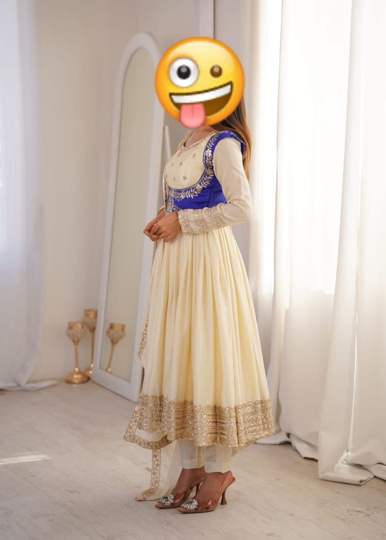 Cream Anarkali Gown With Koti, Dupatta, Chinon Silk, Festive Wear - Etsy