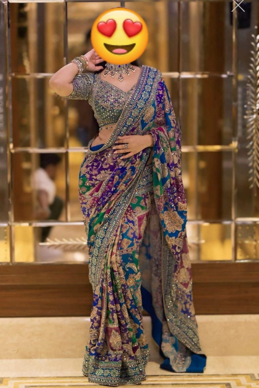 Bollywood Chinon Silk Saree With Real Mirror Work - Etsy