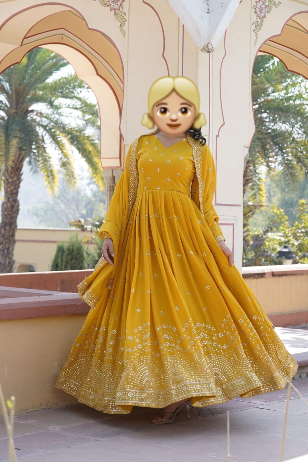 Yellow Haldi Gown Dupatta Set, Georgette Embroidery Sequin Work - Etsy