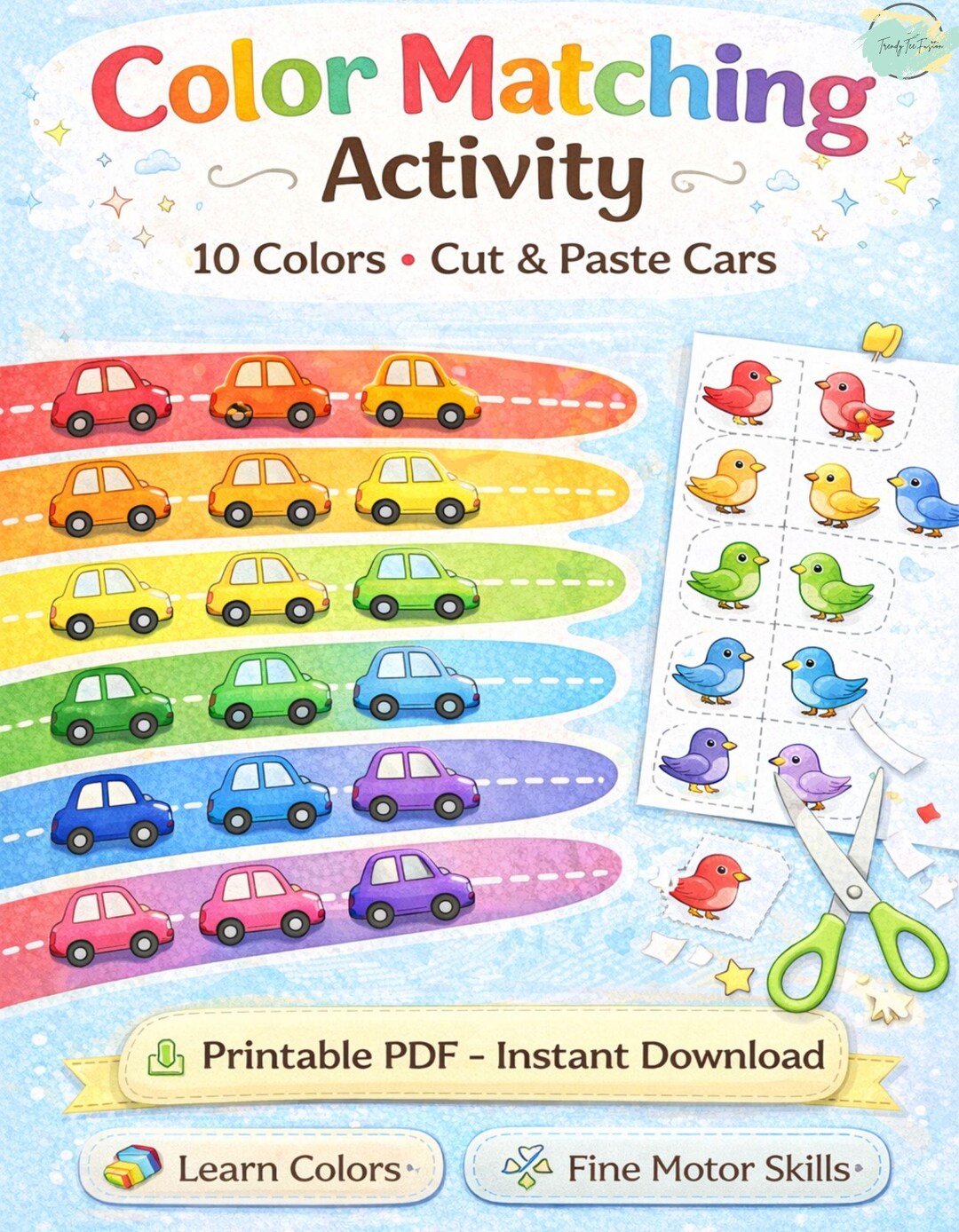 Color Matching Car Game, Preschool Learning Activity (PDF Download ...
