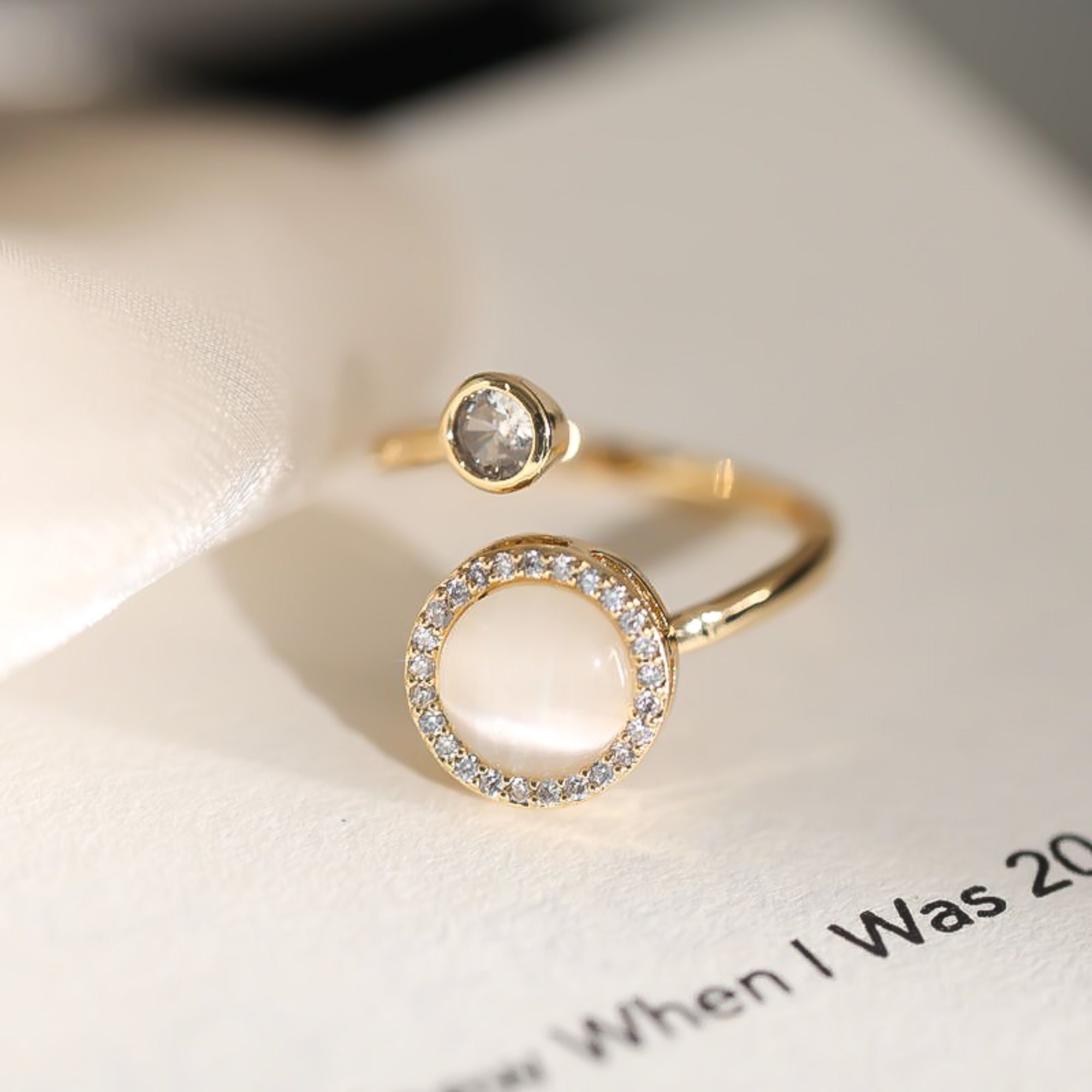 Opal Anxiety Fidget Ring Gold Ajustable Spinner Ring Fidget - Etsy España