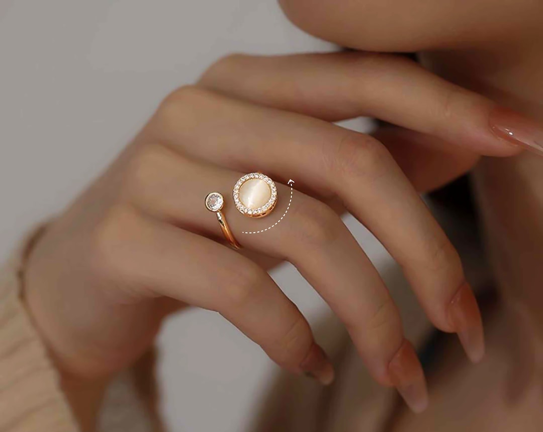 Opal Anxiety Fidget Ring Gold Ajustable Spinner Ring Fidget - Etsy España