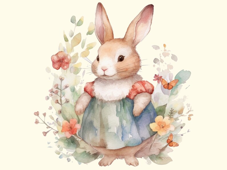 Cute Bunnies Wearing Dresses Clipart Bundle of 20 Cute Rabbits in ...