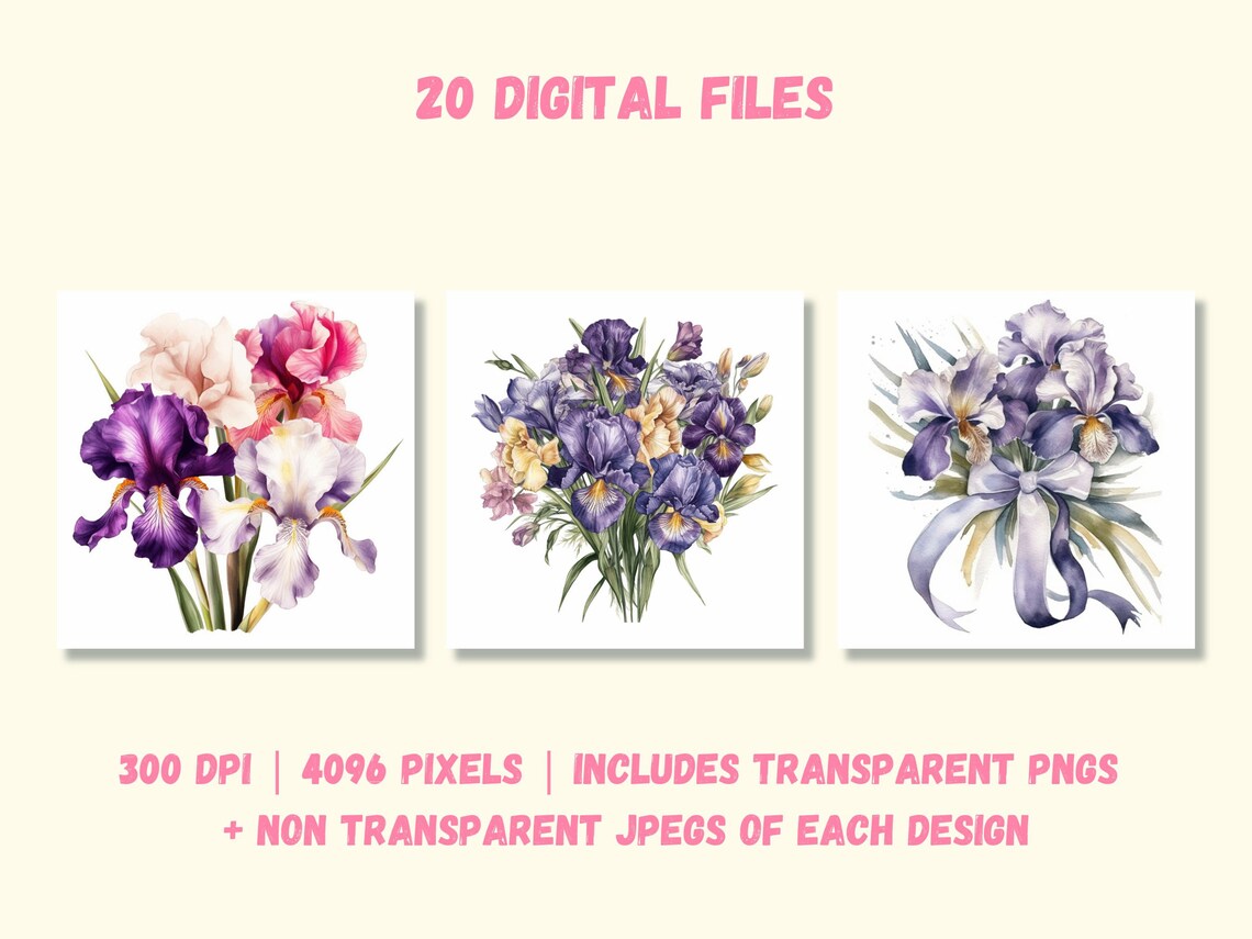 Wild Iris Clipart Bundle of 20 PNG Watercolor Wild Iris - Etsy
