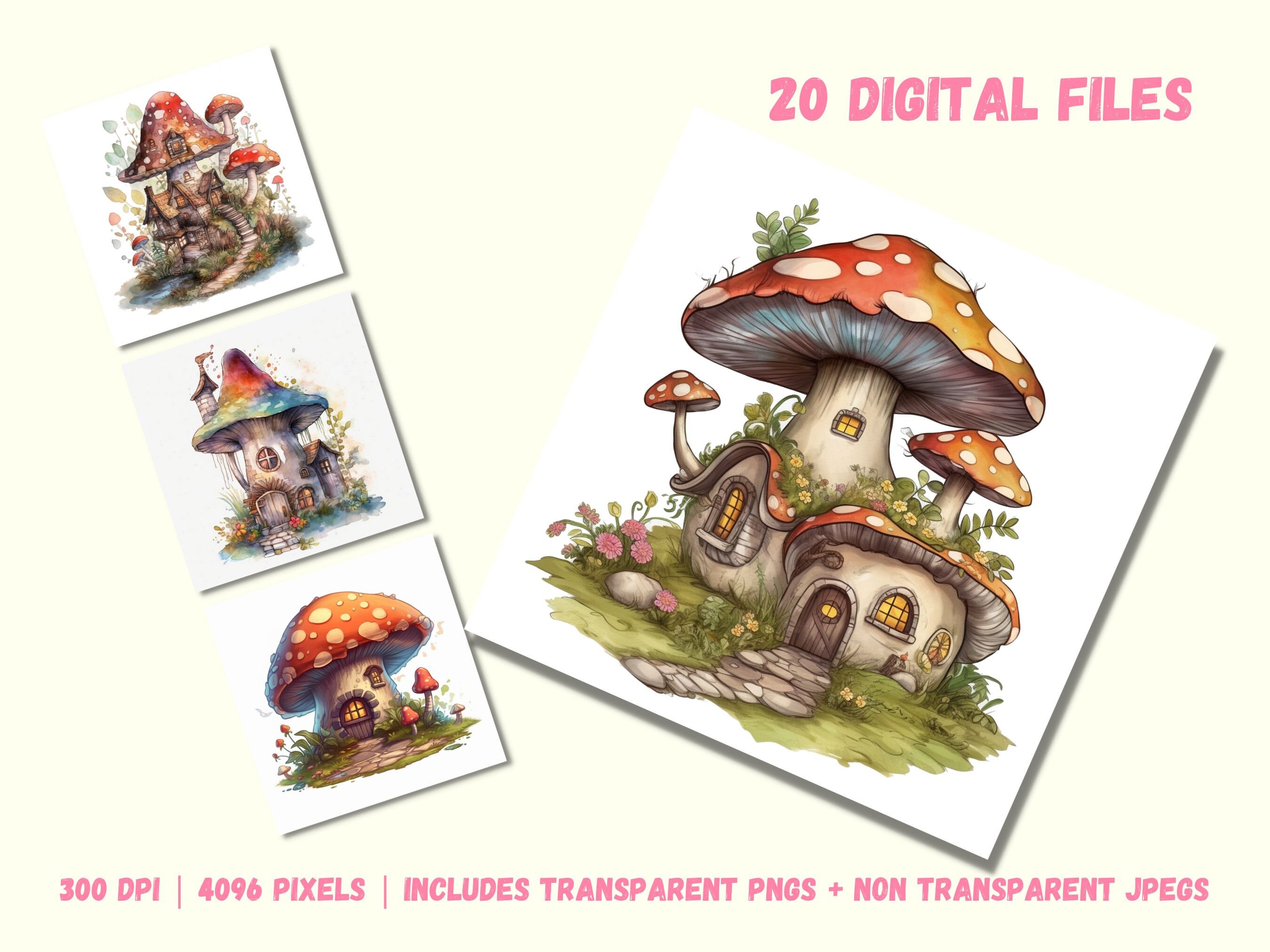 Magical Mushroom Fairy House Clipart Bundle of 20 Watercolor Mushroom ...