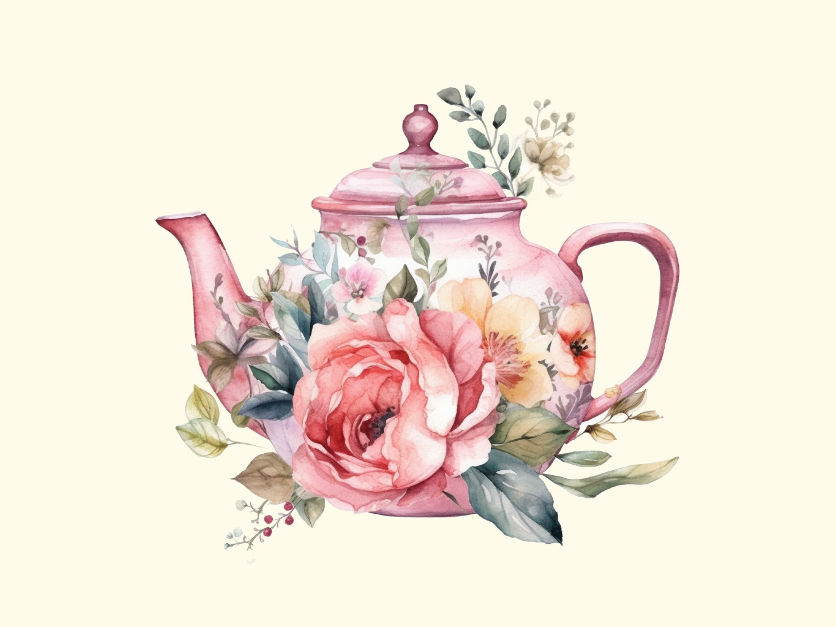 Floral Watercolor Teapot Clipart Bundle of 20 Vintage Watercolor Teapot ...