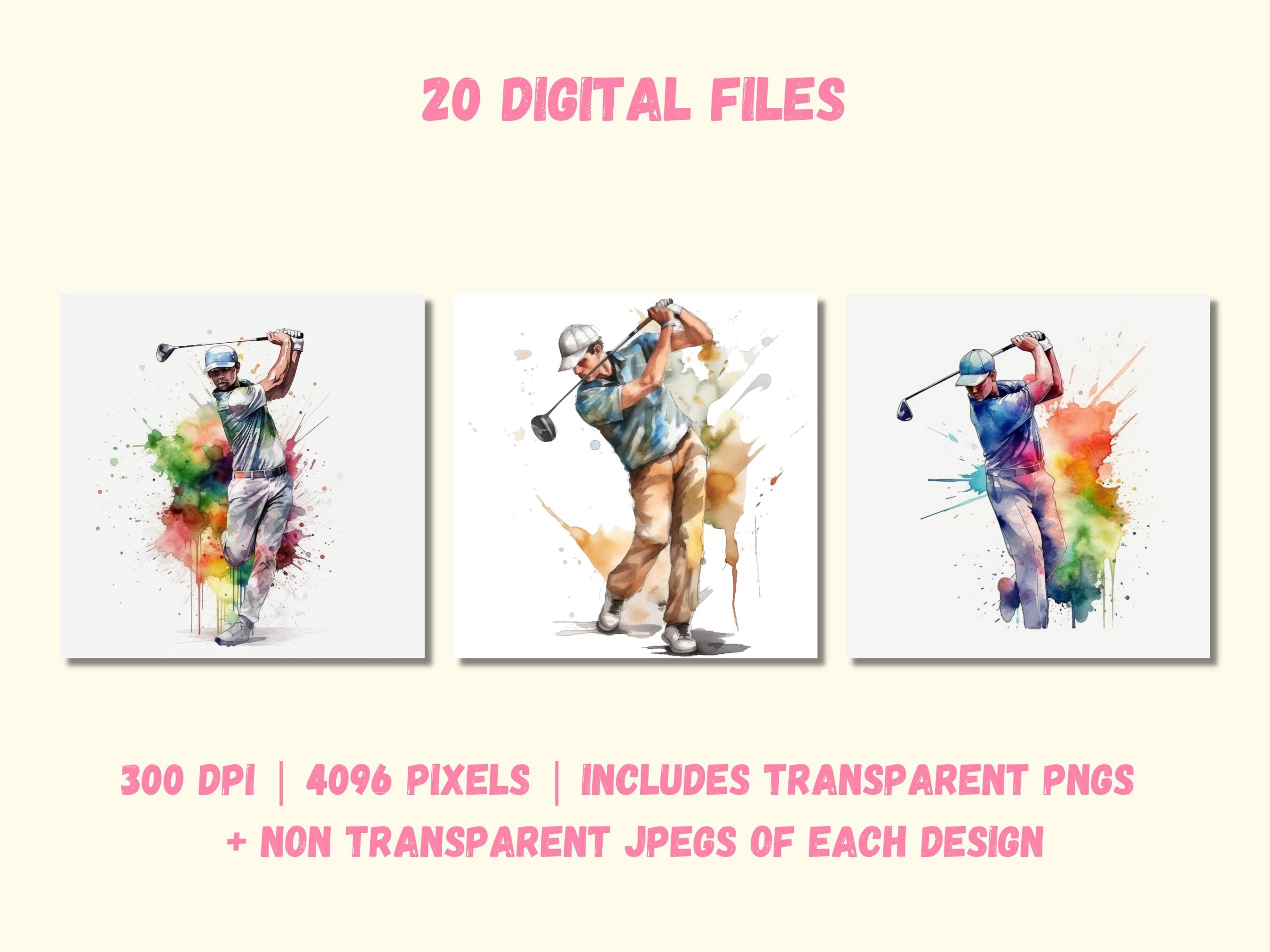 Watercolor Golf Clipart Bundle of 20 Watercolor Golf PNG Pro Shop ...