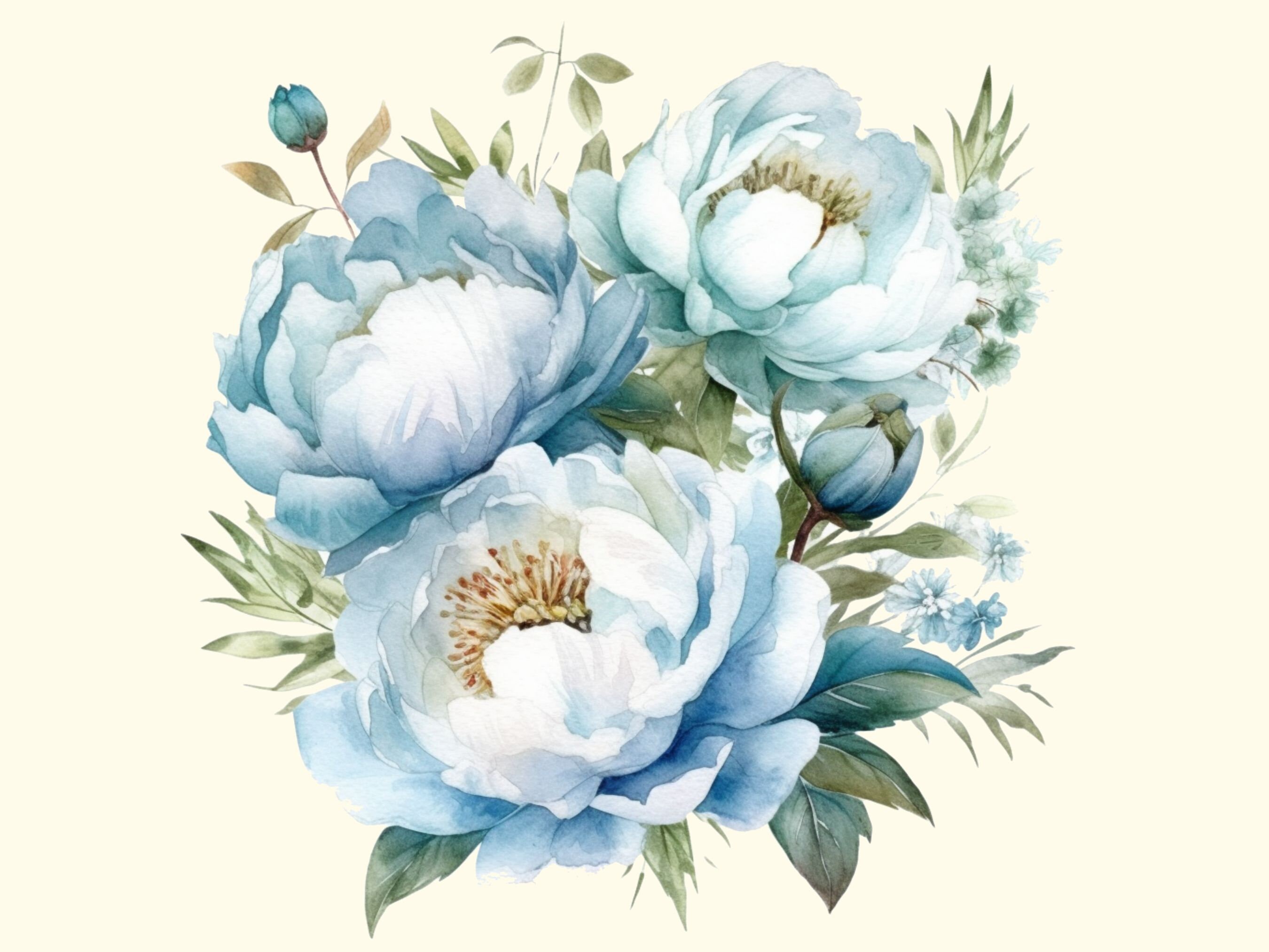 Watercolor Blue Peony Clipart Bundle of 20 Blue Peony Bouquet PNG ...