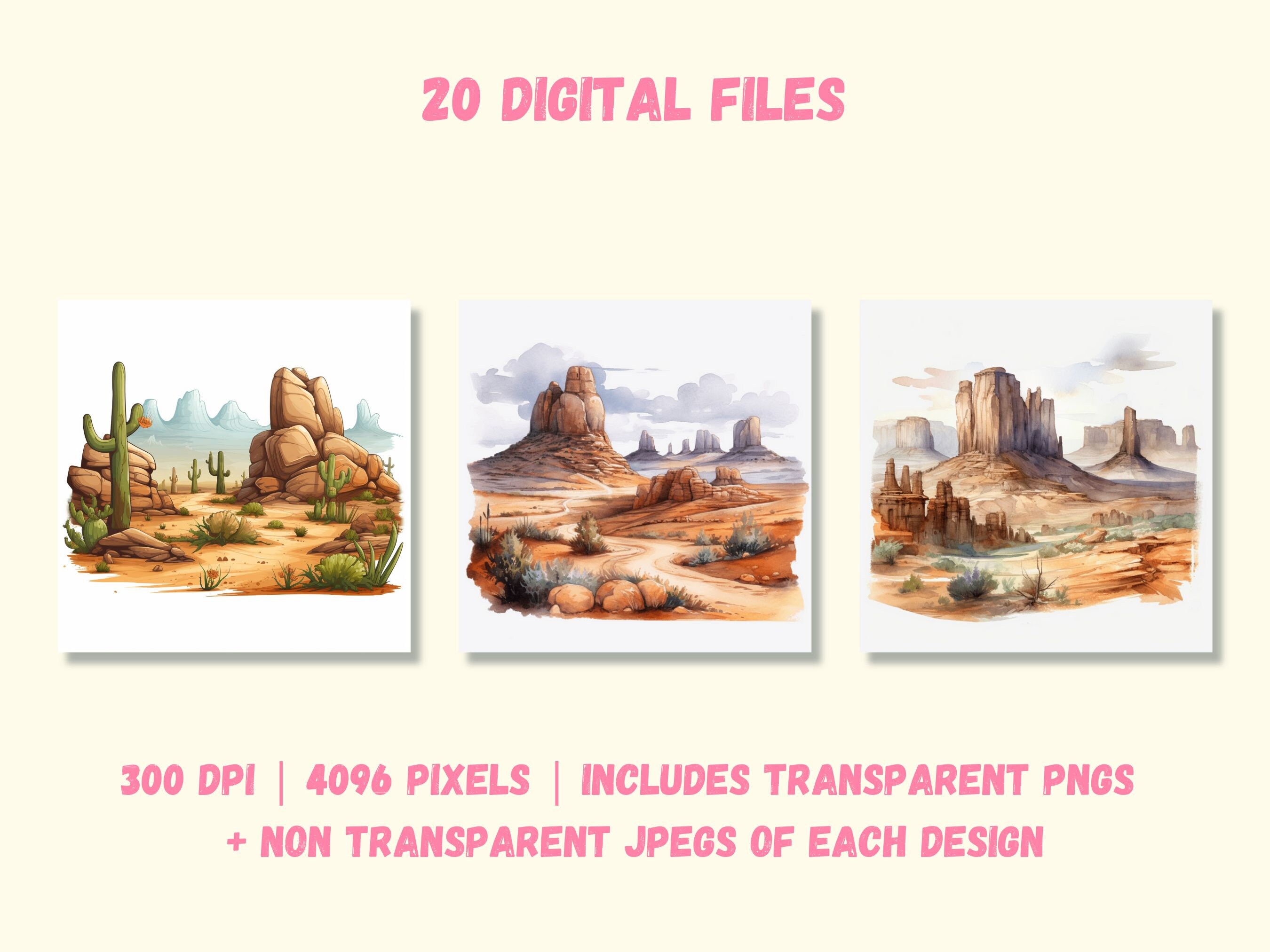 Watercolor Desert Clipart Bundle of 20 Mesas and Buttes Clipart ...