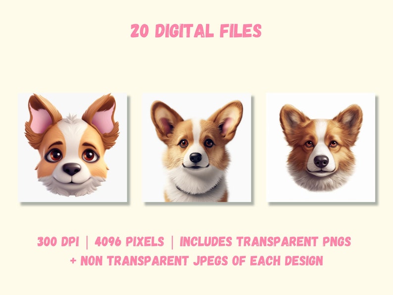 Corgi Head Clipart Cute Corgi Clip Art PNG Commercial Use JPEG - Etsy