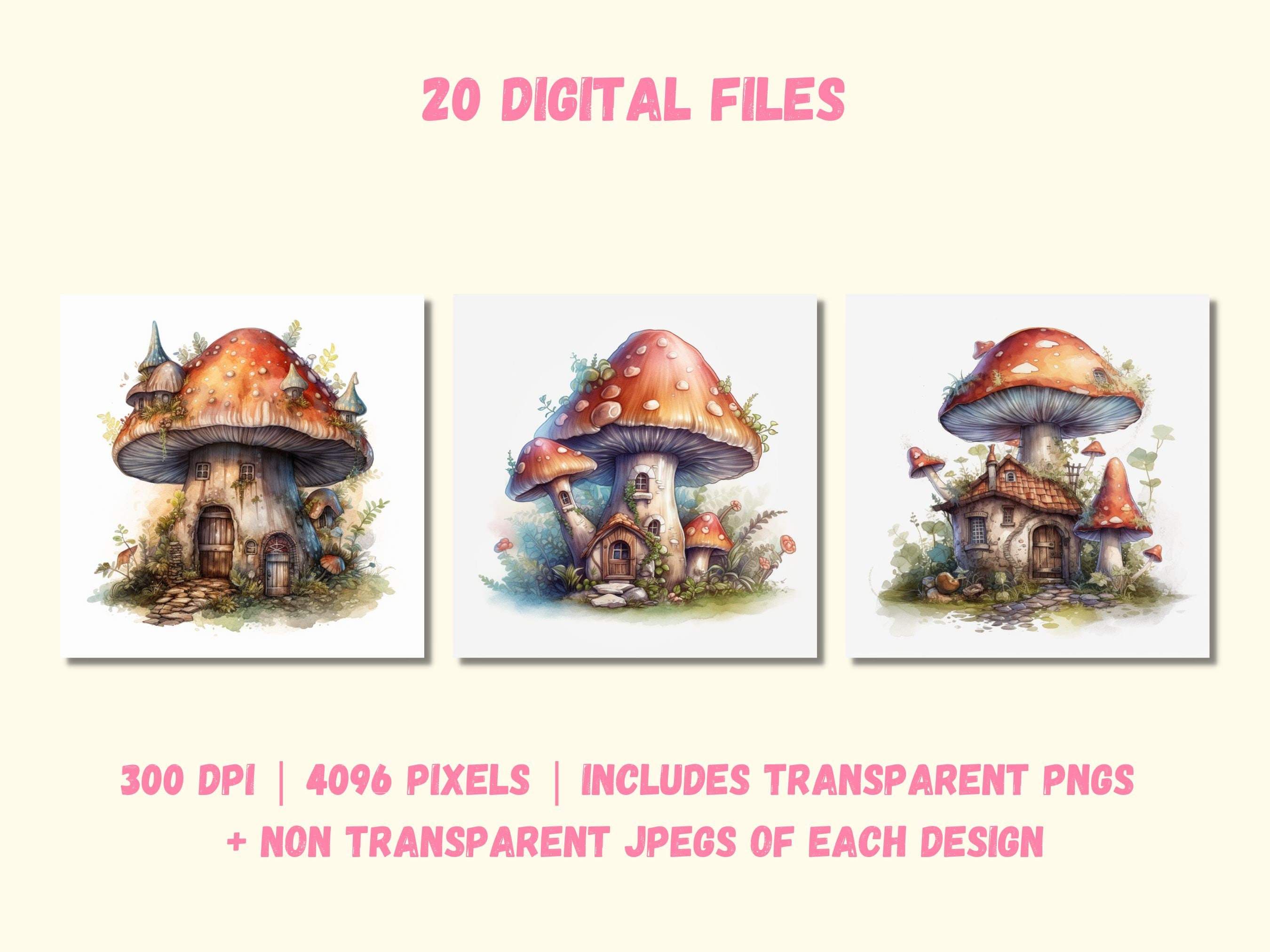 Magical Mushroom Fairy House Clipart Bundle of 20 Watercolor - Etsy