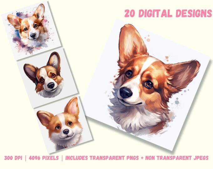 Watercolor Corgi Clipart, Cute Puppy Corgi Bundle, House Pet Animal ...