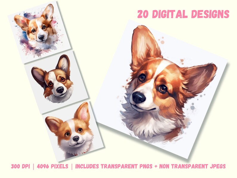 Corgi Head Clipart Cute Corgi Clip Art PNG Commercial Use JPEG - Etsy