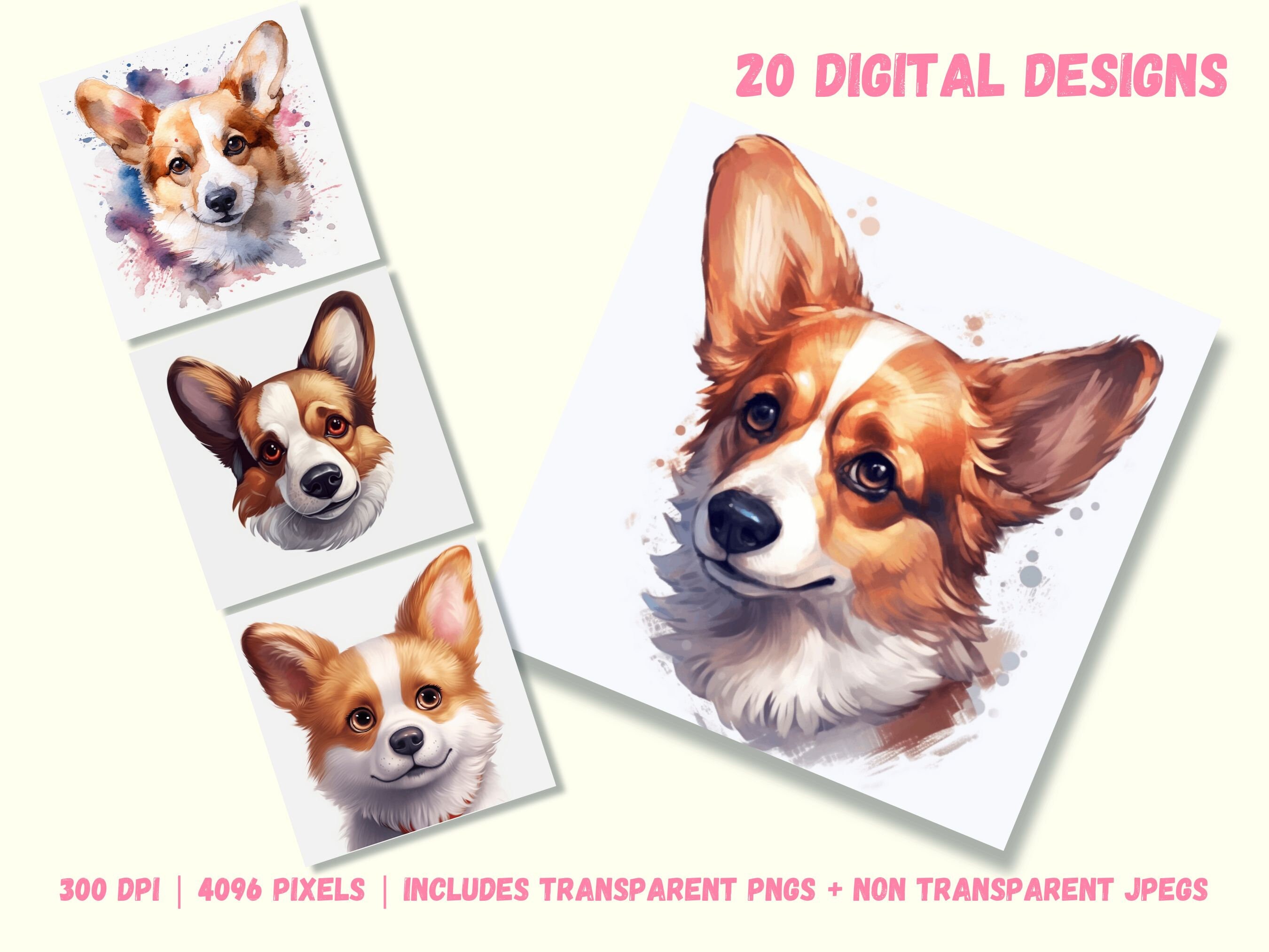 Corgi Head Clipart Cute Corgi Clip Art PNG Commercial Use JPEG ...