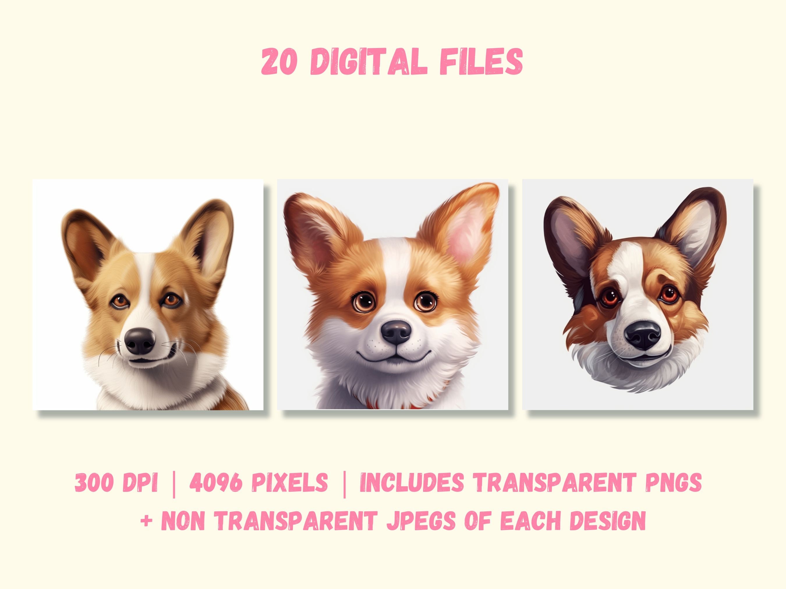 Corgi Head Clipart Cute Corgi Clip Art PNG Commercial Use JPEG ...