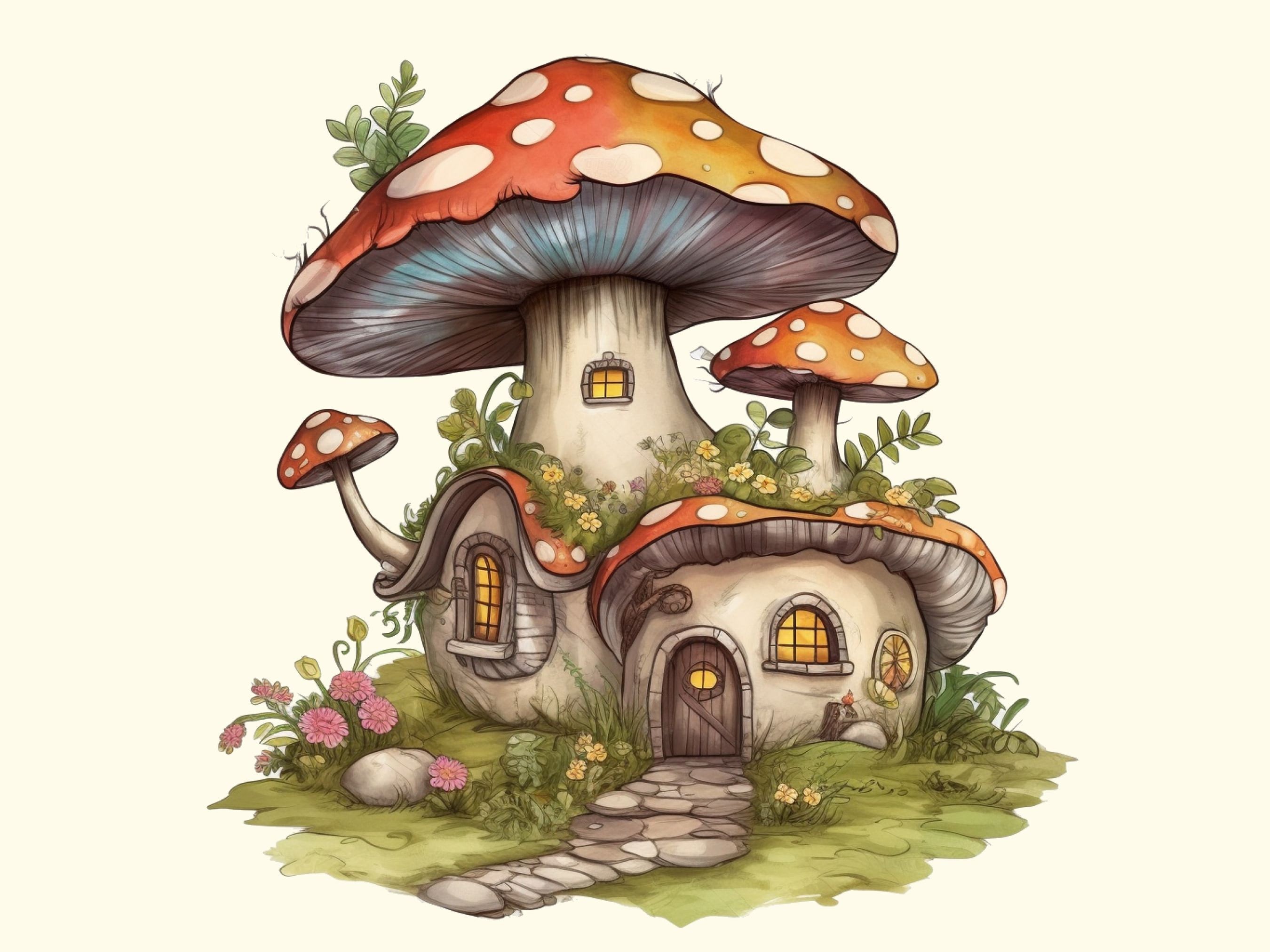 Magical Mushroom Fairy House Clipart Bundle of 20 Watercolor - Etsy