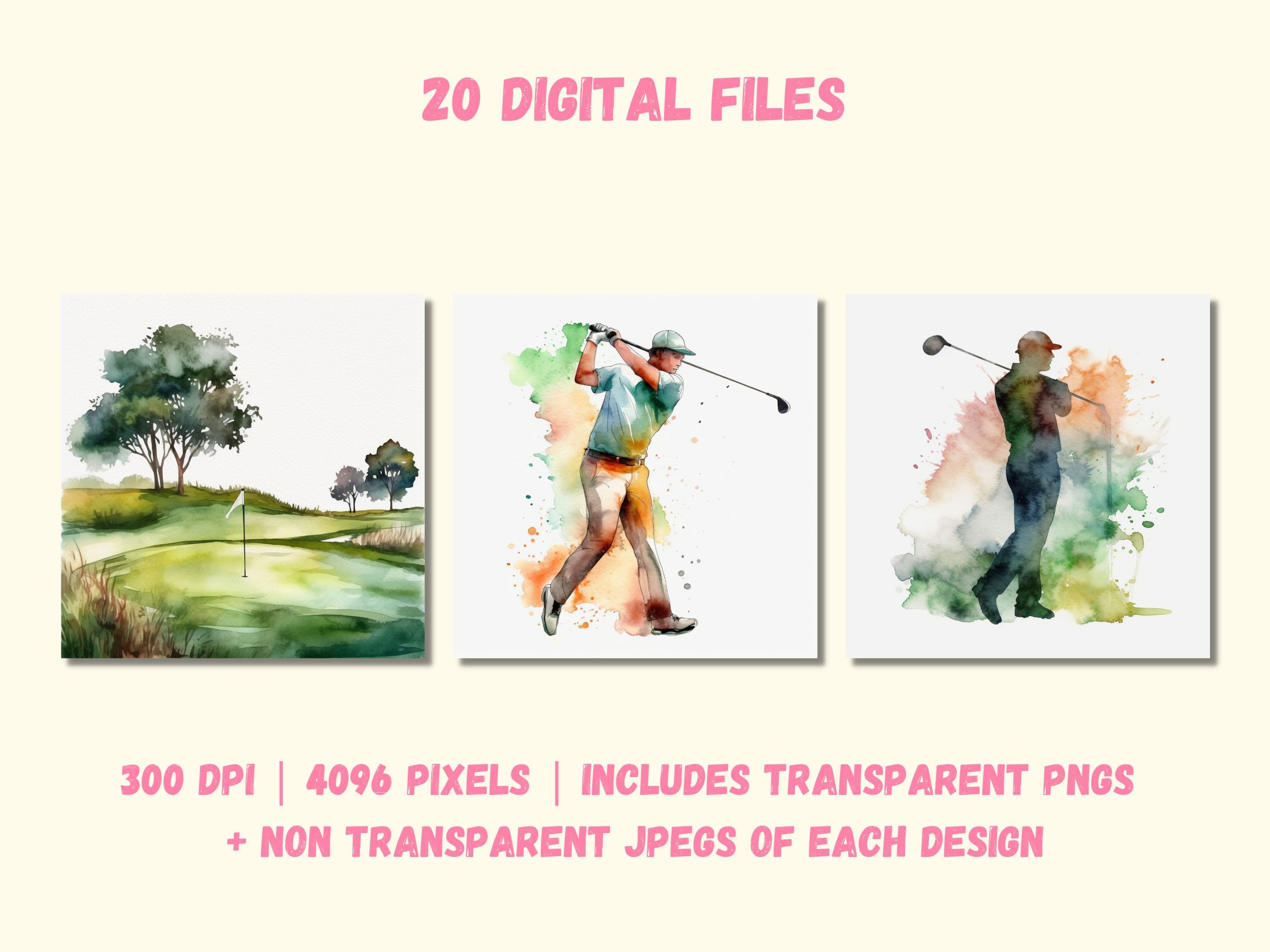 Watercolor Golf Clipart Bundle of 20 Watercolor Golf PNG Pro Shop ...