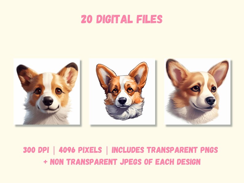 Corgi Head Clipart Cute Corgi Clip Art PNG Commercial Use JPEG - Etsy