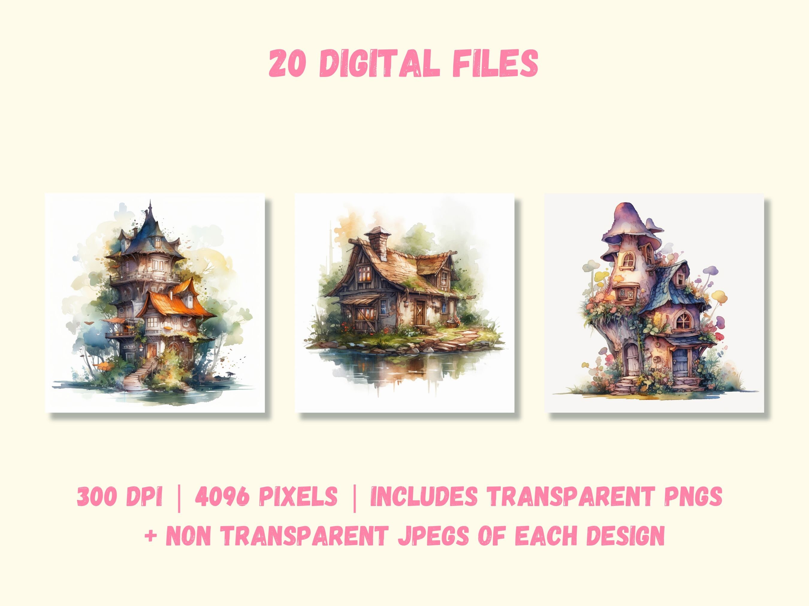 Watercolor Fairy House Clipart Bundle of 20 Fairy House PNG Digital ...