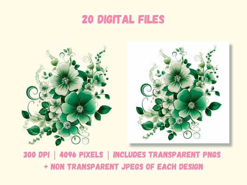 Emerald Flower Clipart Bundle of 20 Flower Clipart Watercolor Emerald ...