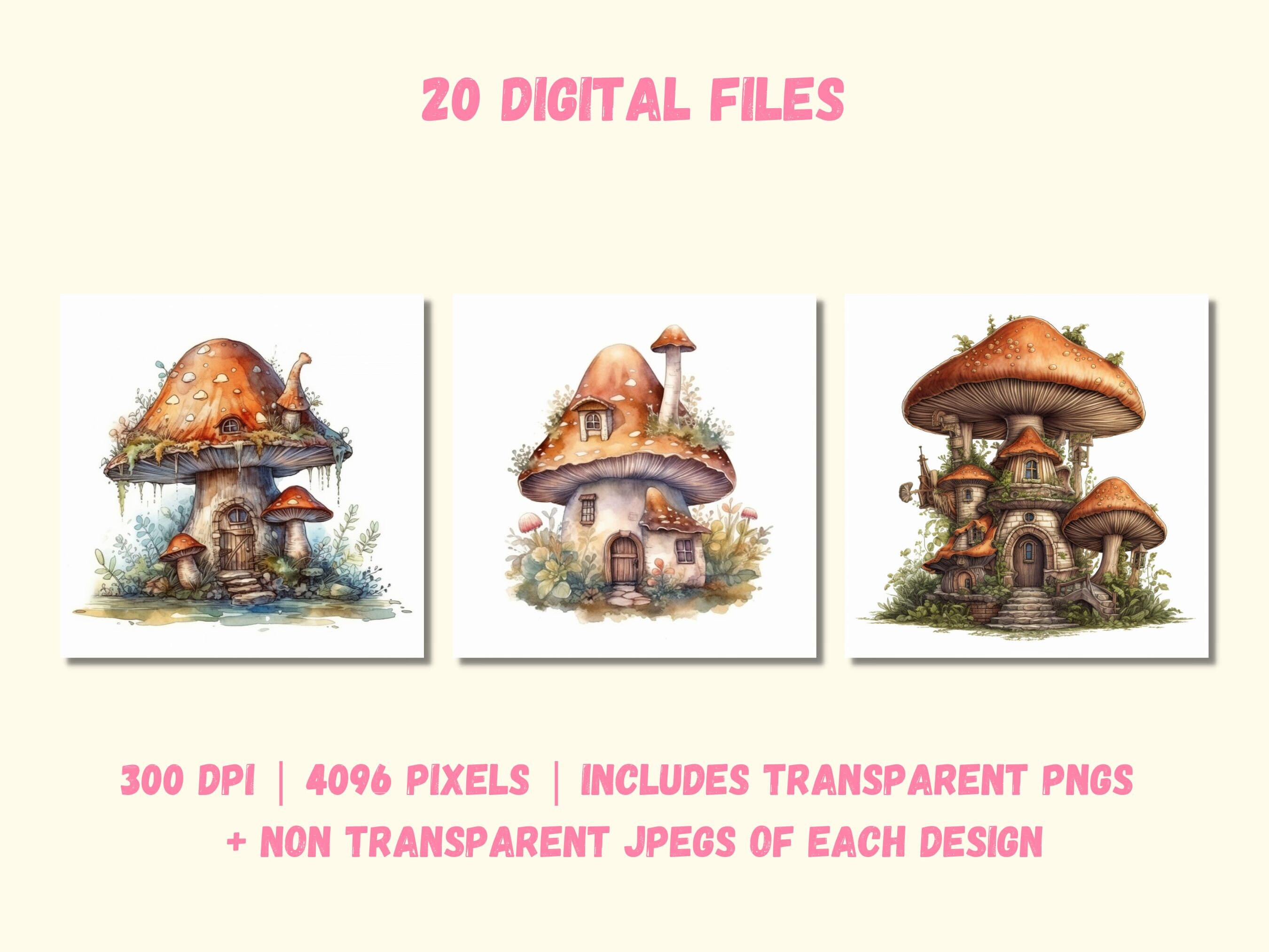 Magical Mushroom Fairy House Clipart Bundle of 20 Watercolor - Etsy