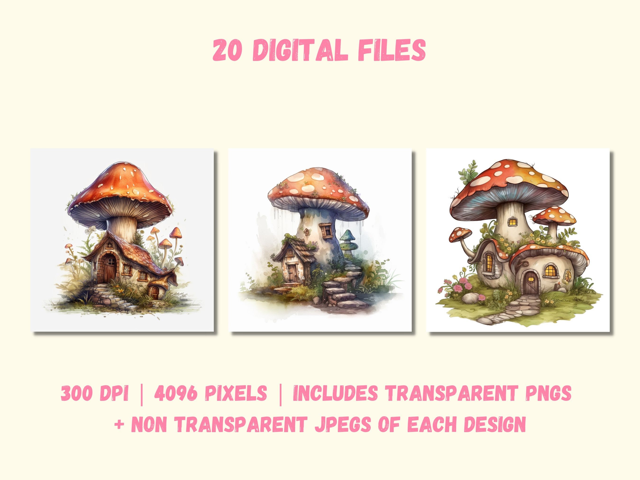 Magical Mushroom Fairy House Clipart Bundle of 20 Watercolor Mushroom ...